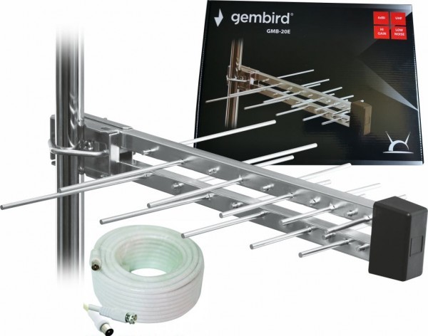 GMB-20E sa kutijom +15m ** Gembird Antena Loga UHF sa RF-Konektorom,20el, 39cm,6dB alu +kabl 15m 551