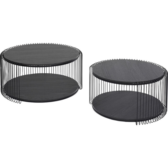 Coffee Table Wire Double Black Wood (2/Set)