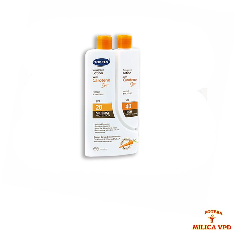 TOP TEN Carotene Sun losion za zaštitu od sunca (duo pack) SPF 20/40