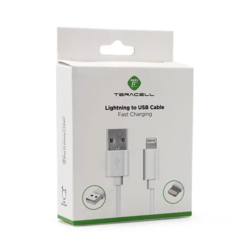 USB Data kabl Teracell Plus 2.4A za iPhone lightning beli 1.2m