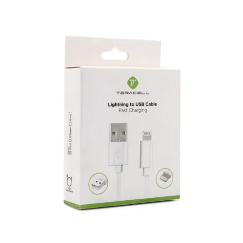 USB Data kabl Teracell Plus 2.4A za iPhone lightning beli 2m