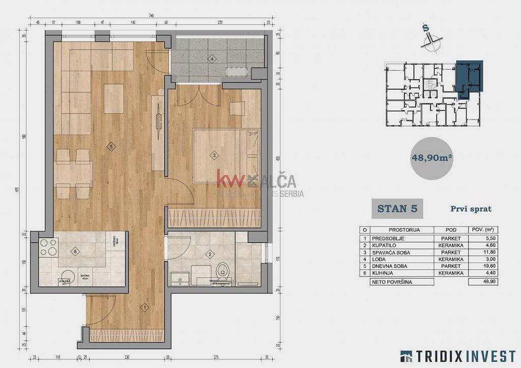 Na prodaju 1. 5 stan površine 49 m2 na I spratu objekta u izgradnji na odličnoj lokaciji