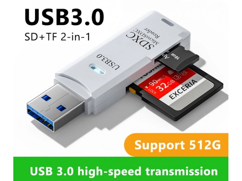 * 2 u 1 CARD READER USB 3.0 BLACK * NOVO *