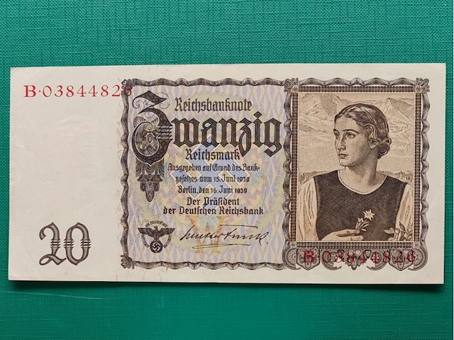 20 REICHSMARK 1939 aUNC