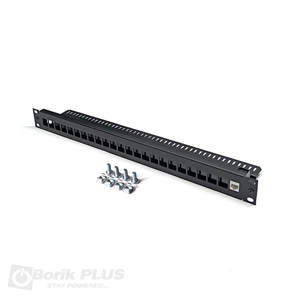 Patch panel za 24 modula RJ45 za rek 19″ CRNI