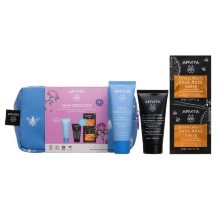 APIVITA Promo set Aqua Beelicious komforna krema 40ml + poklon Black detox gel 50ml + maska med 2x8ml