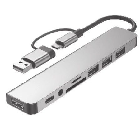 Gembird A-CM-COMBO8-06 USB +USB-C multi-port 8-in-1 USB3.0+USB2.0+SD+3.5mm+Data