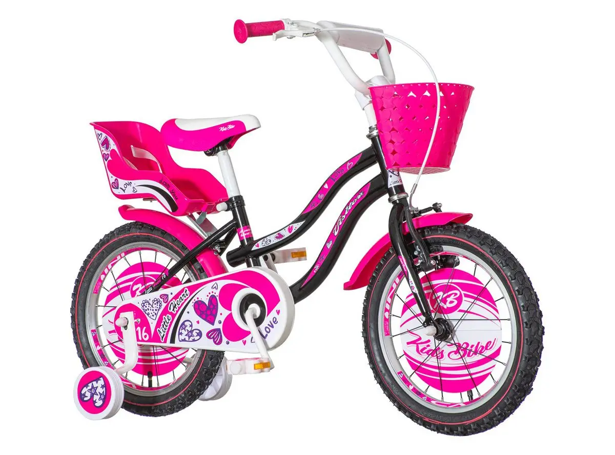 Visitor Little Heart Kids Bicikl za devojčice, 16"/9", Roze-crni