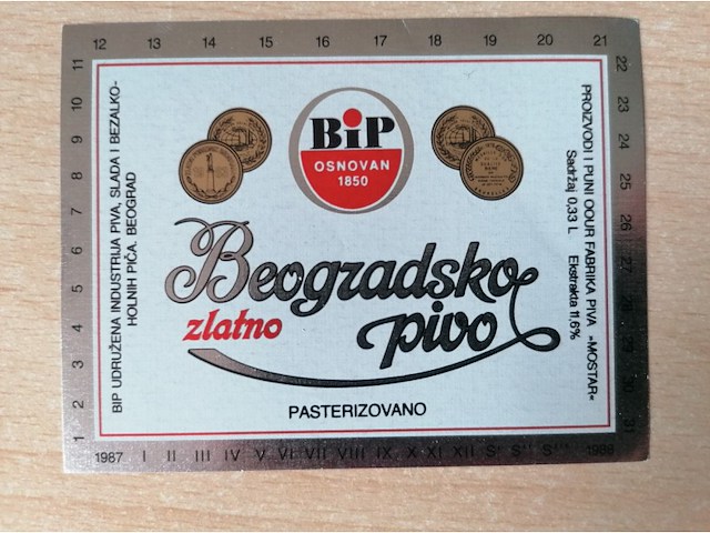 Etiketa BIP beogradsko zlatno pivo 0,33l 1987-88