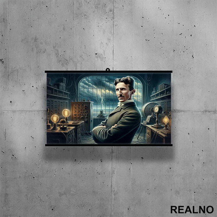 NIKOLA TESLA - PLAVI PORTRET - POSTER SA NOSAČEM