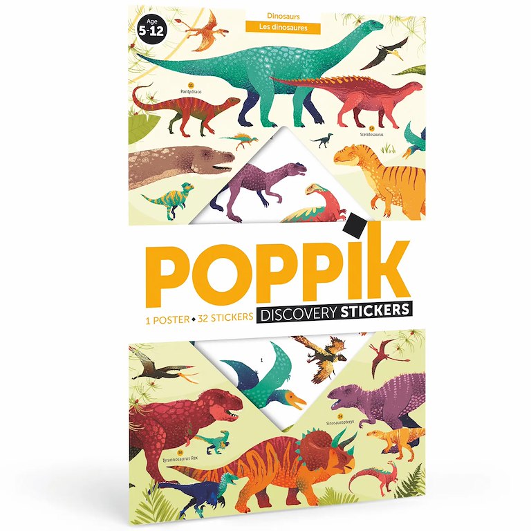 Poppik Edukativni poster s nalepnicama Otkrića: Dinosaurusa 5+