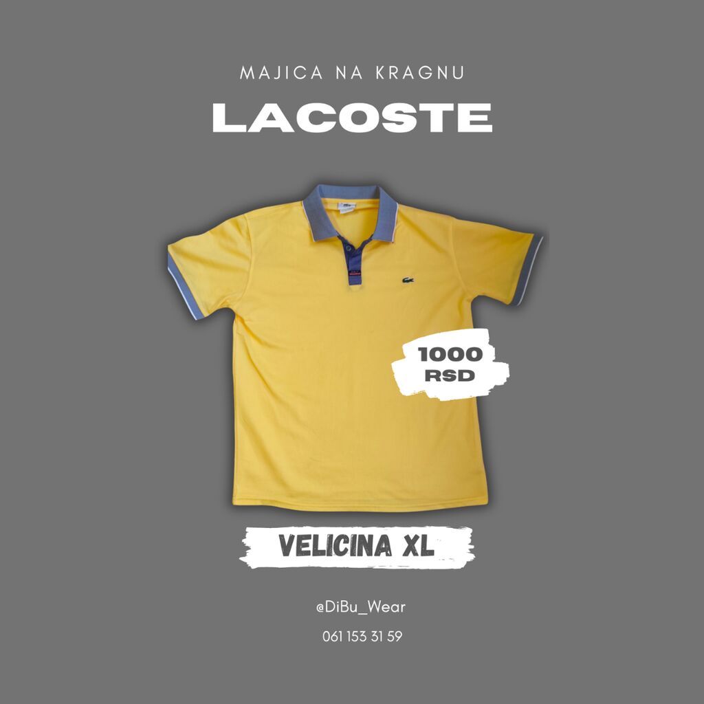 Men's T-shirt Lacoste, L (EU 40), XL (EU 42), bоја - Žuta