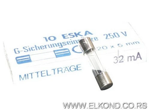STAKLENI OSIGURAČ 5X20mm 32mA