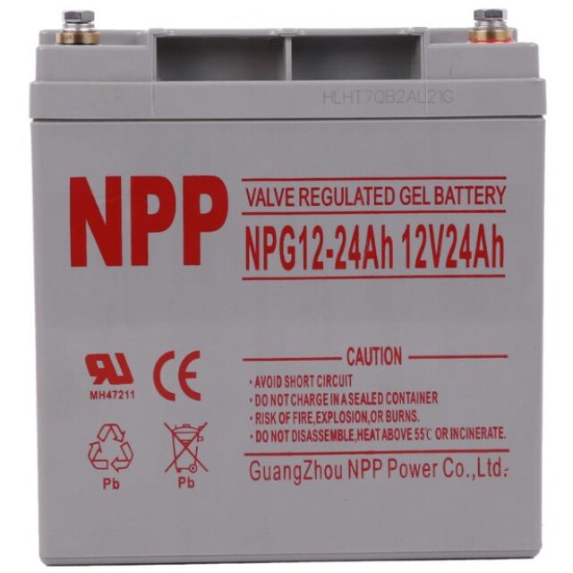 NPP NPG12V-24Ah, GEL BATTERY, C20=24AH, T14, 166x126x174x181, 7,6KG, Light grey