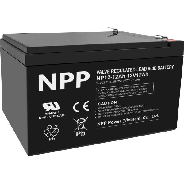 NPP NP12V-12Ah, AGM BATTERY, C20=12AH, T2, 151x98x95x100, 3,3KG, BLACK