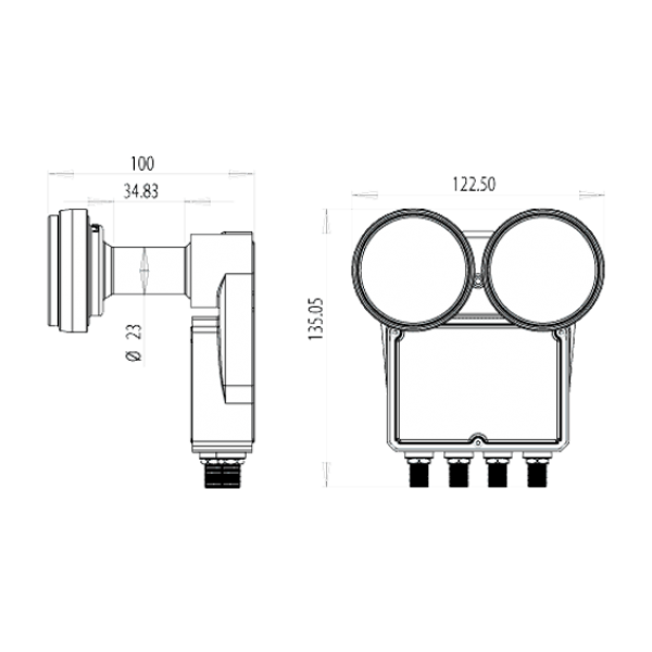 LNB IDLB-QUDM21-MNOO6-8PP ,Monoblock 2 satelita na 4 prijemnika,raspon 6°,sum 0.2dB