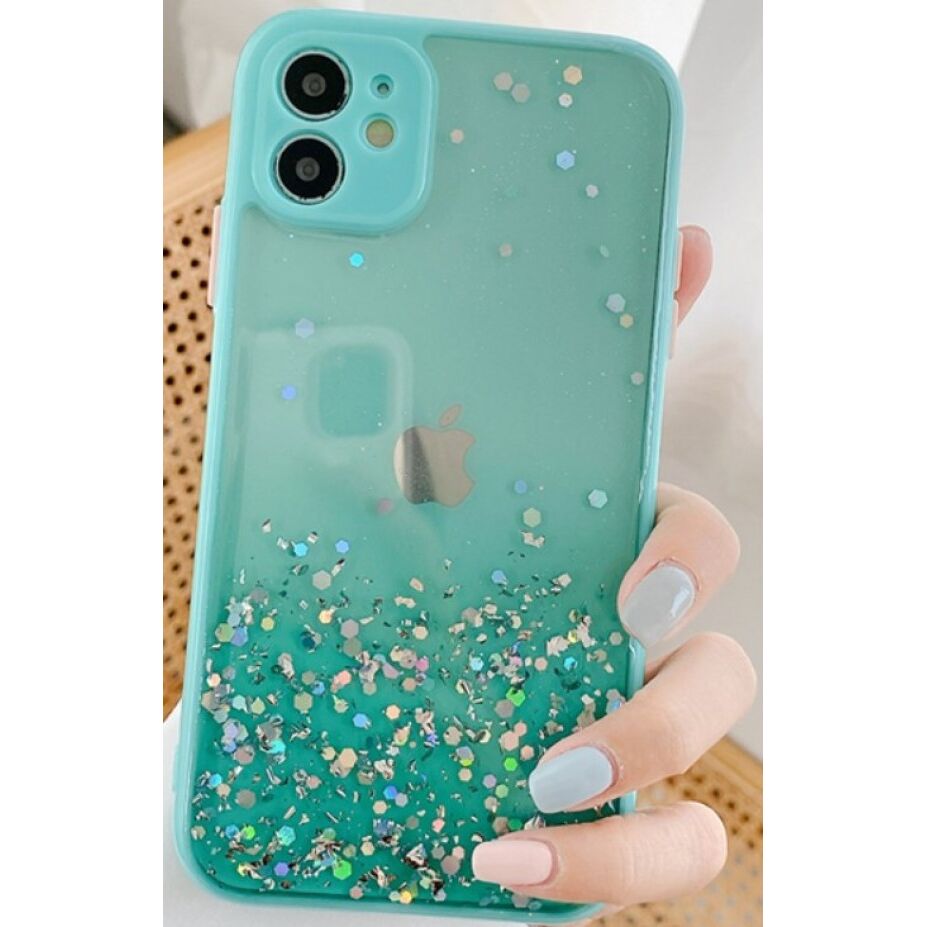 MCTK6-IPHONE 13 Mini * Furtrola 3D Sparkling star silicone Turquoise (139)