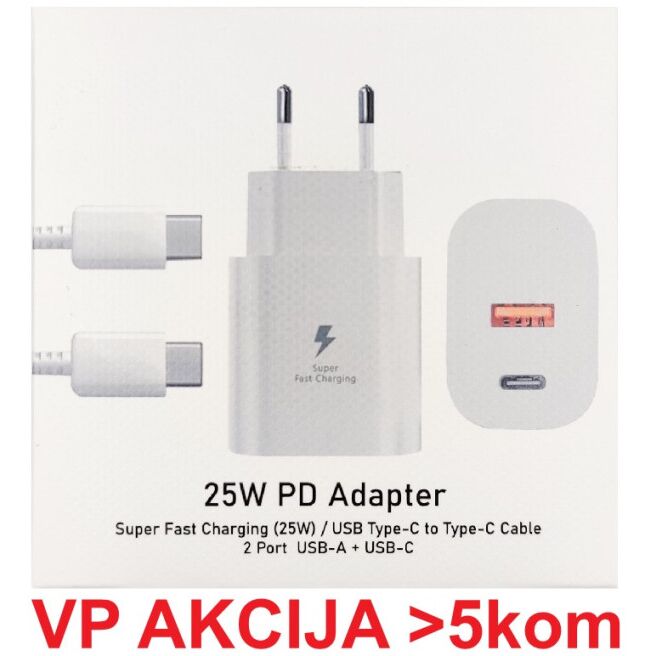 NPA-AC44 ** Gembird QC3.0 brzi punjac USB-A+ USB-C, + kabl USB-C, 25W DC 5V/3A ili 9V/2,77A (679)