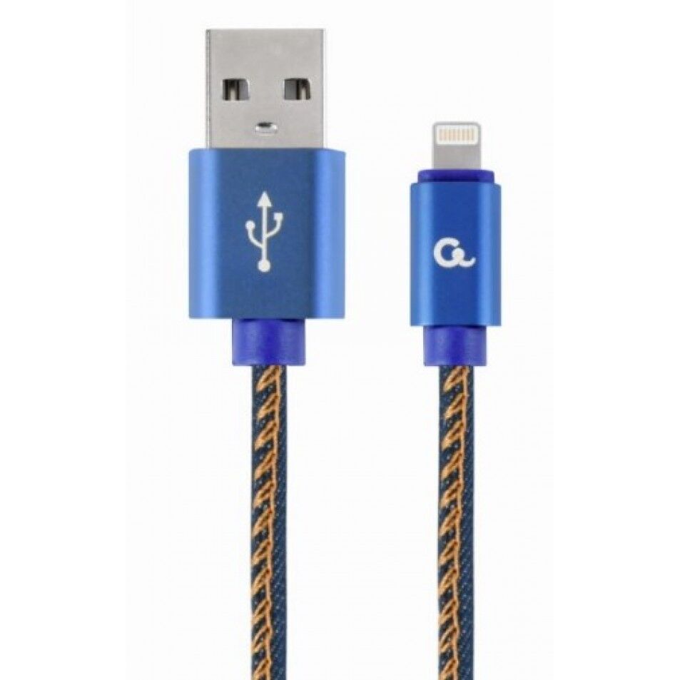 CC-USB2J-AMLM-1M-BL Gembird Premium jeans (denim) 8-pin cable with metal connectors, 1m, blue