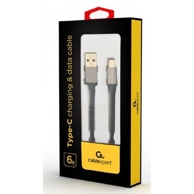 CCB-mUSB2B-AMCM-6 Gembird Cotton braided Type-C USB cable with metal connectors, 1.8 m, black A