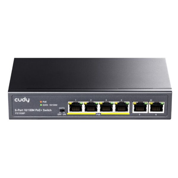 Cudy FS1006P 6-Port 10/100M PoE+ Switch, 60W internal max 32W/PoE, UPLINK, 250m (alt.PFS3006-4ET-60)