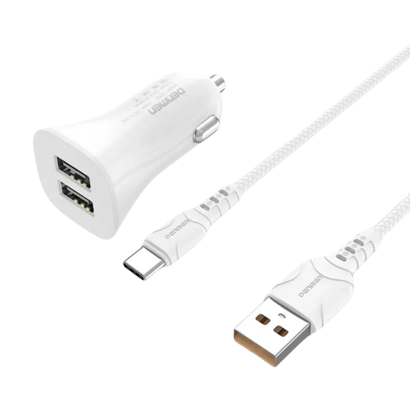 Denmen DZ06T auto punjač sa kablom USB-C, Beli