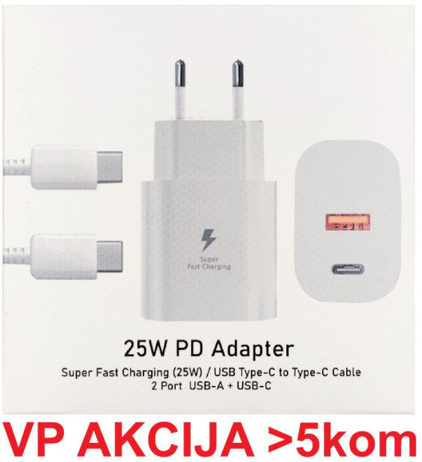 NPA-AC44 Gembird QC3.0 brzi punjac USB+Type C konektor,25W DC 5V/3A ili 9V/2,77A (