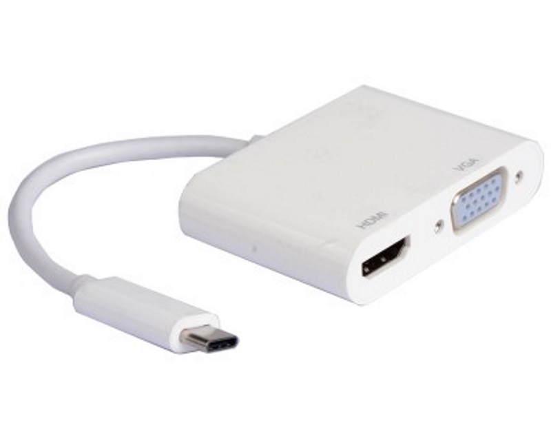 E-GREEN Adapter USB 3.1 tip C (M) – HDMI + VGA (F) beli