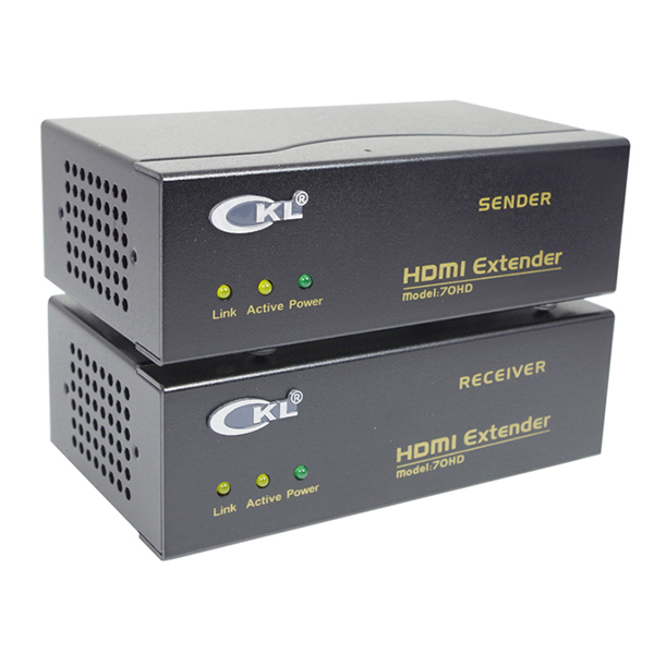 HDMI na UTP/STP Extender CKL-70HD – HDMI 1.4v preko kat. 5E/6/6A kabla do 70m za 4K@30Hz & FullHD 1080p@60Hz, do 30m za 4K@60Hz, prenosi i IR signal daljinskog upravljača, podržava 3D, HDCP, RS232...