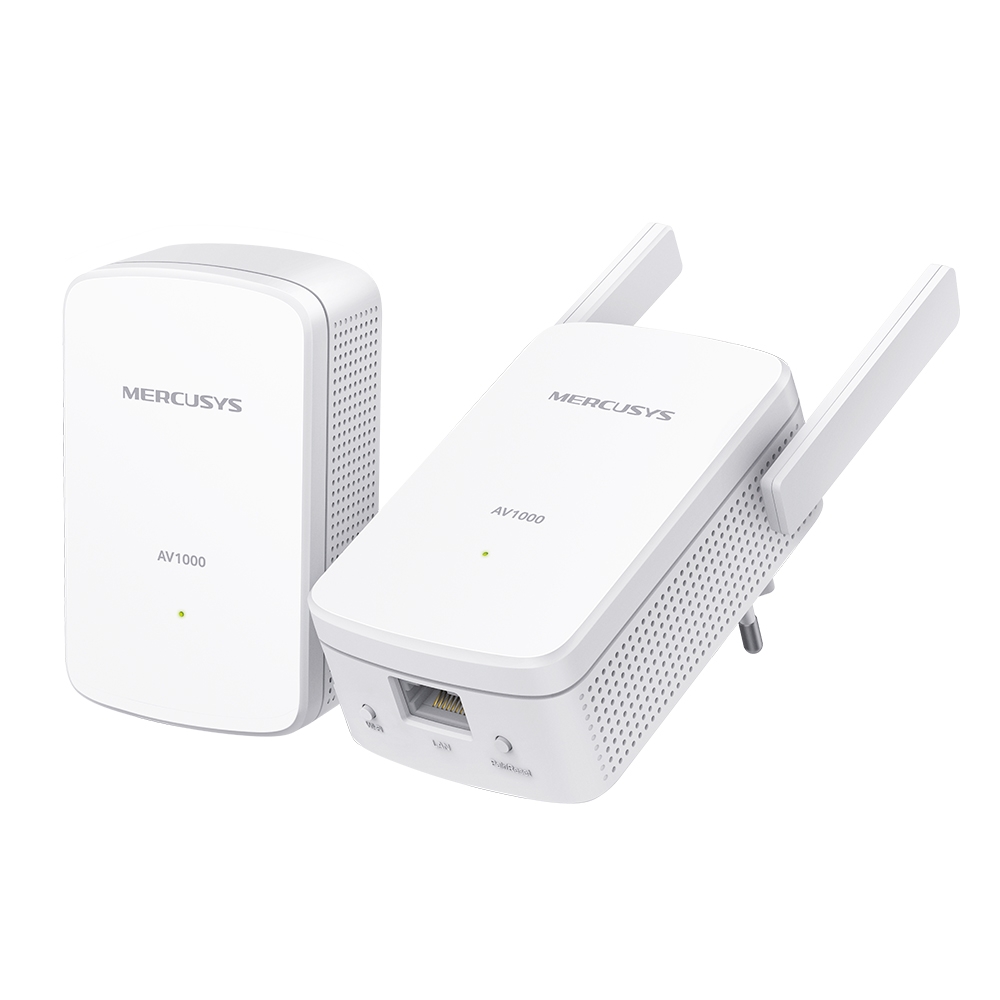 Mercusys MP510 KIT AV1000Mb/s Gigabit Powerline WiFi N300Mb/s Kit (MP510 + MP500) – Broadcom CPU, 1 x Gigabit Ethernet port 10/100/1000Mb/s, 2 antene, domet do 300m na istom strujnom krugu, 128-bi...