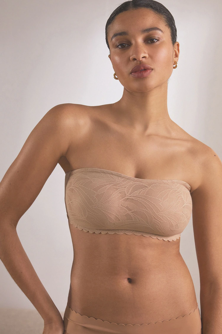 Almond All-Over Lace Scallop Edge Bandeau Bra