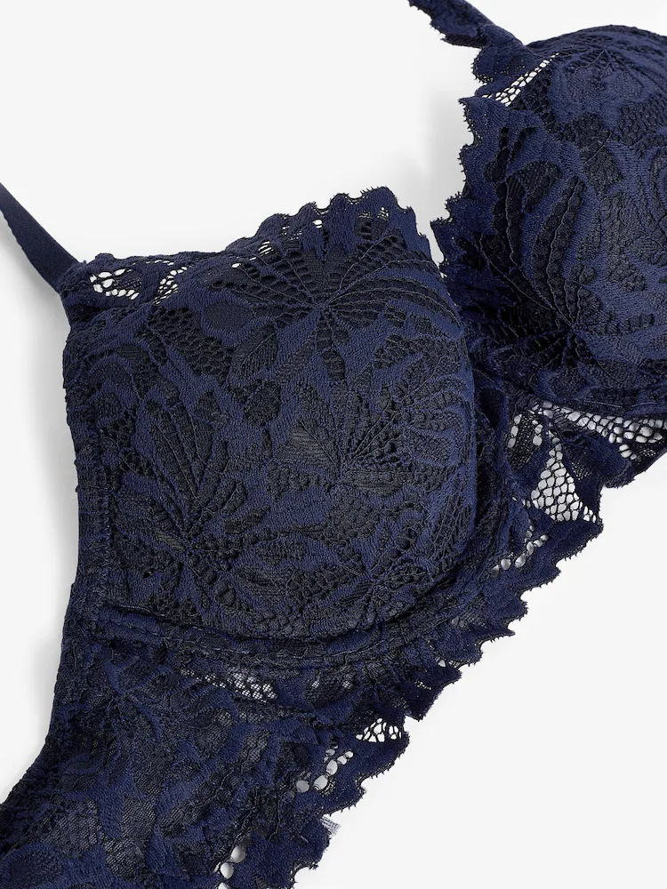 Navy Blue Pad Balcony Comfort Lace Bra