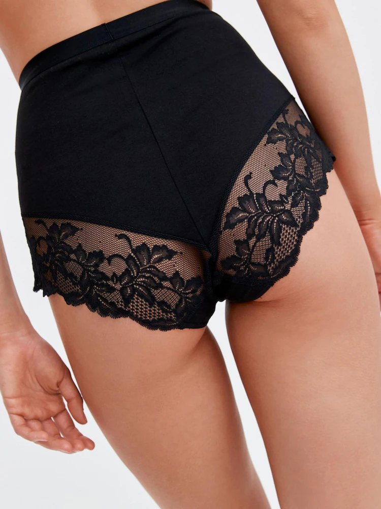 Black/White Cotton Tummy Control Shaping Lace Back Knickers 2 Pack