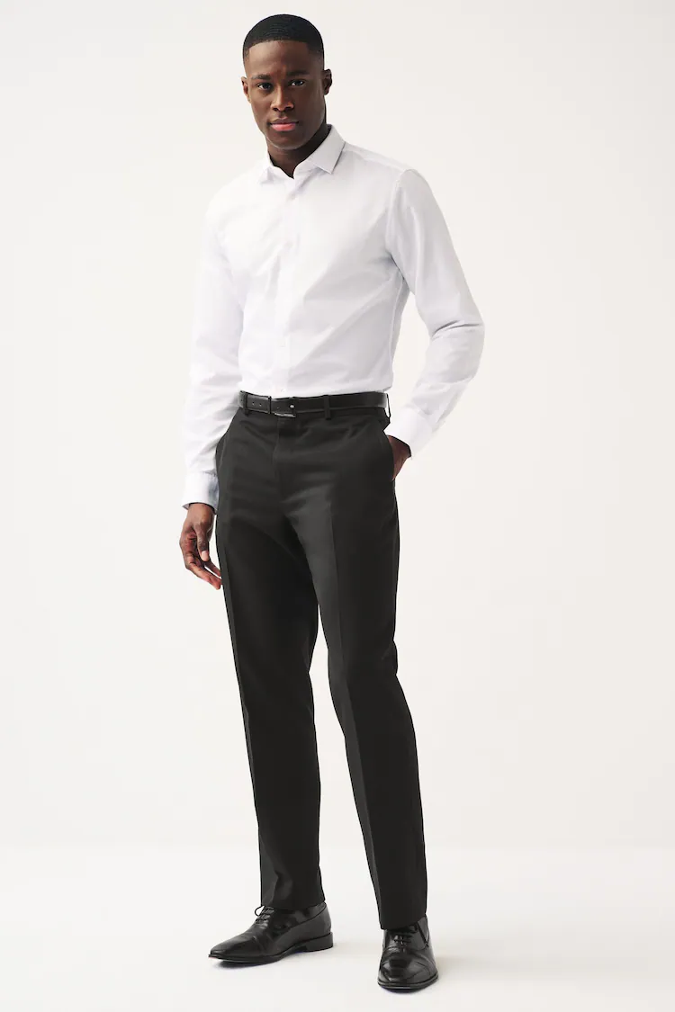 Black Regular Fit Plain Front Smart Trousers