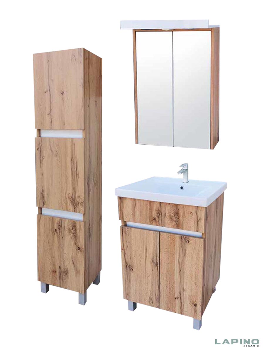 KOMPLET Bijana – Lavabo sa ormarićem + Ogledalo sa ormarićem 55cm + Vertikala 35×150