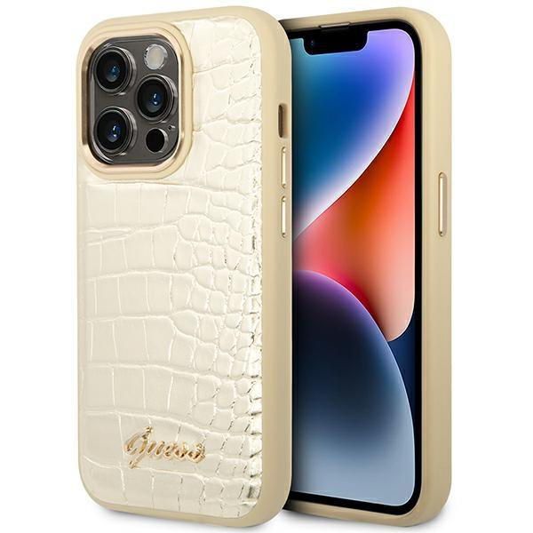 Zastitna maska (futrola) Guess Hc PU Croco Metal Outline - iPhone 14 Pro zlatna (GUHCP14LHGCRHD)