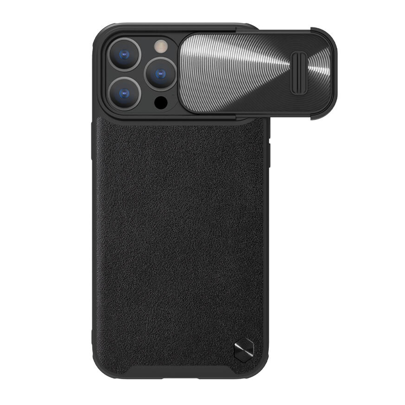 Zastitna maska (futrola) Nillkin Cam Shield Leather S - iPhone 14 Pro (6.1) crna (MS)