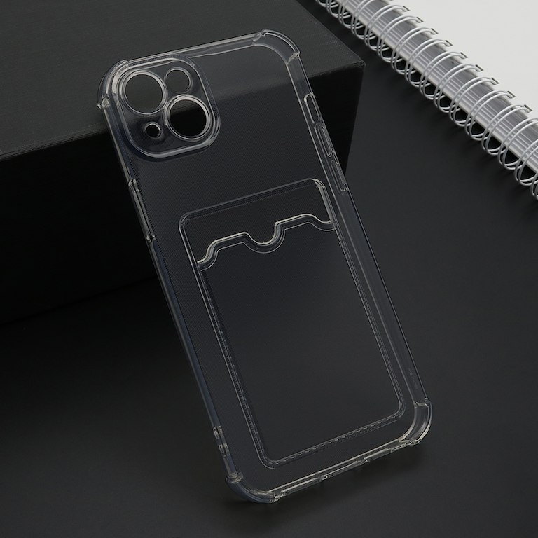 Zastitna maska (futrola) Transparent CARD POCKET - iPhone 15 Plus siva (MS)