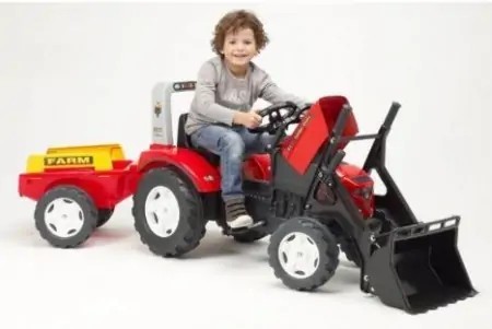 Traktor na pedale Lander 2020am sa kašikom i prikolicom – crveni