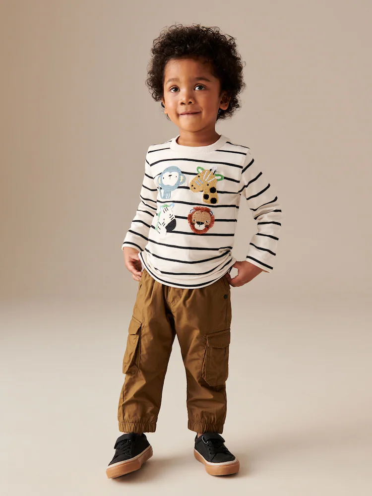 Ecru Stripe 100% Cotton Long Sleeve Character T-Shirt (3mths-7yrs)