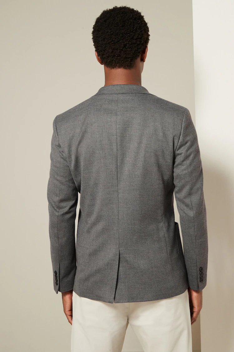 Grey Regular Fit Textured Smart Blazer