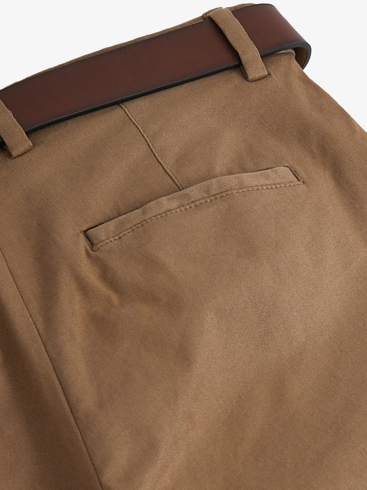 Tan Brown Straight Fit Belted Soft Touch Chino Trousers