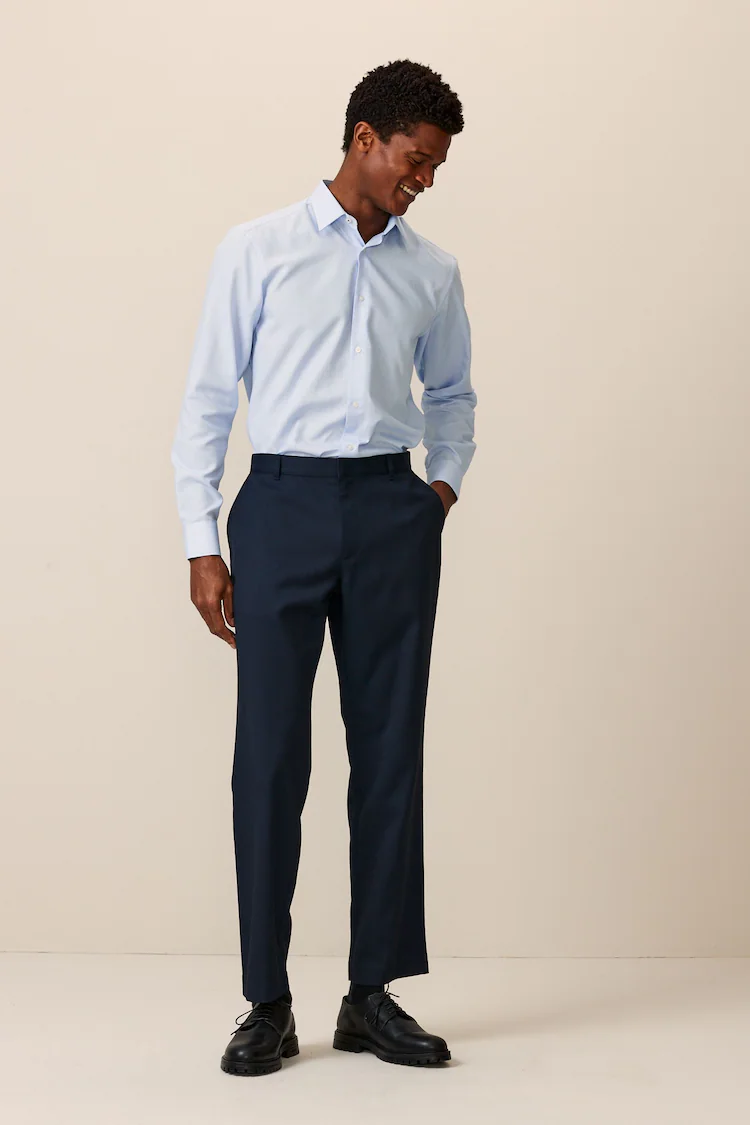 Navy Regular Fit Plain Front Smart Trousers