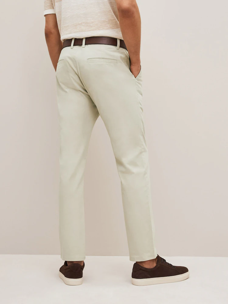 Light Stone Slim Fit Belted Soft Touch Chino Trousers