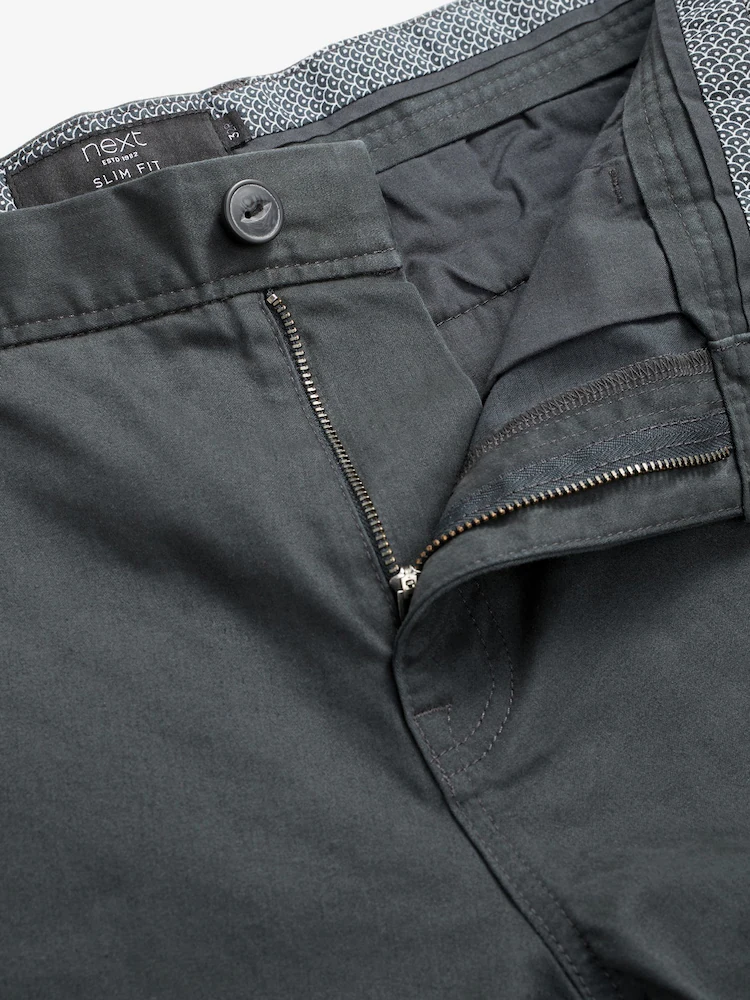 Grey Charcoal Straight Fit Belted Soft Touch Chino Trousers