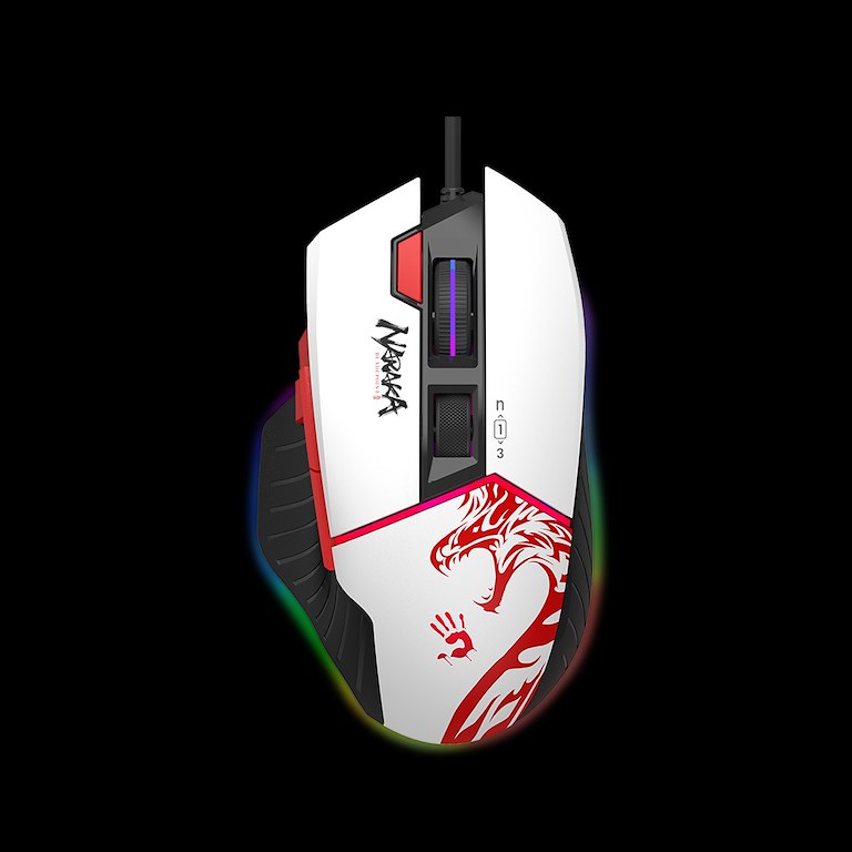 Gejmerski miš, A4Tech A4-W95 Max NARAKA, Bloody RGB Gejmerski mis, 2000Hz/100-12.000 DPI, White, USB kabl 135mm