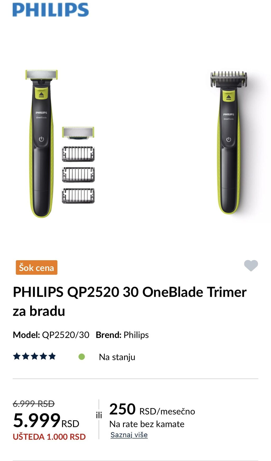 Philips OneBlade trimer/masina za bradu. Ispravan, kao nov, par puta