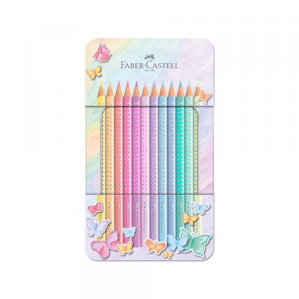 Drvene bojice Faber Castell Grip Sparkle pastel metalna kutija 1/12…