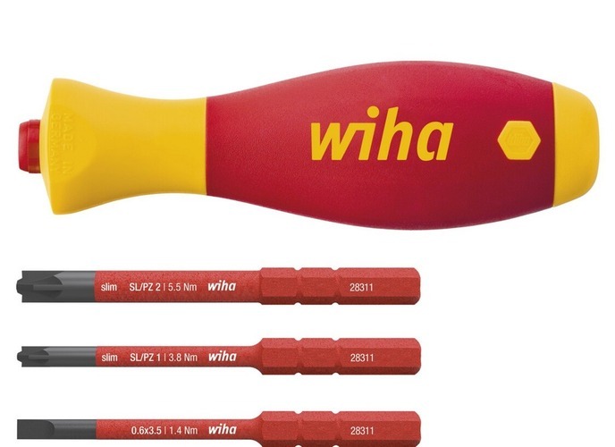 Wiha 43449 Odvijač sa izmenljivim nastavcima SoftFinish® SlimVario® električarski, 4 dela