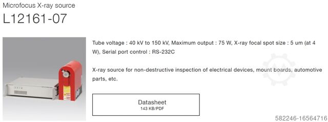 Hamamatsu 150kV KS-RAI izvor + generator
Hamamatsu L12161-07